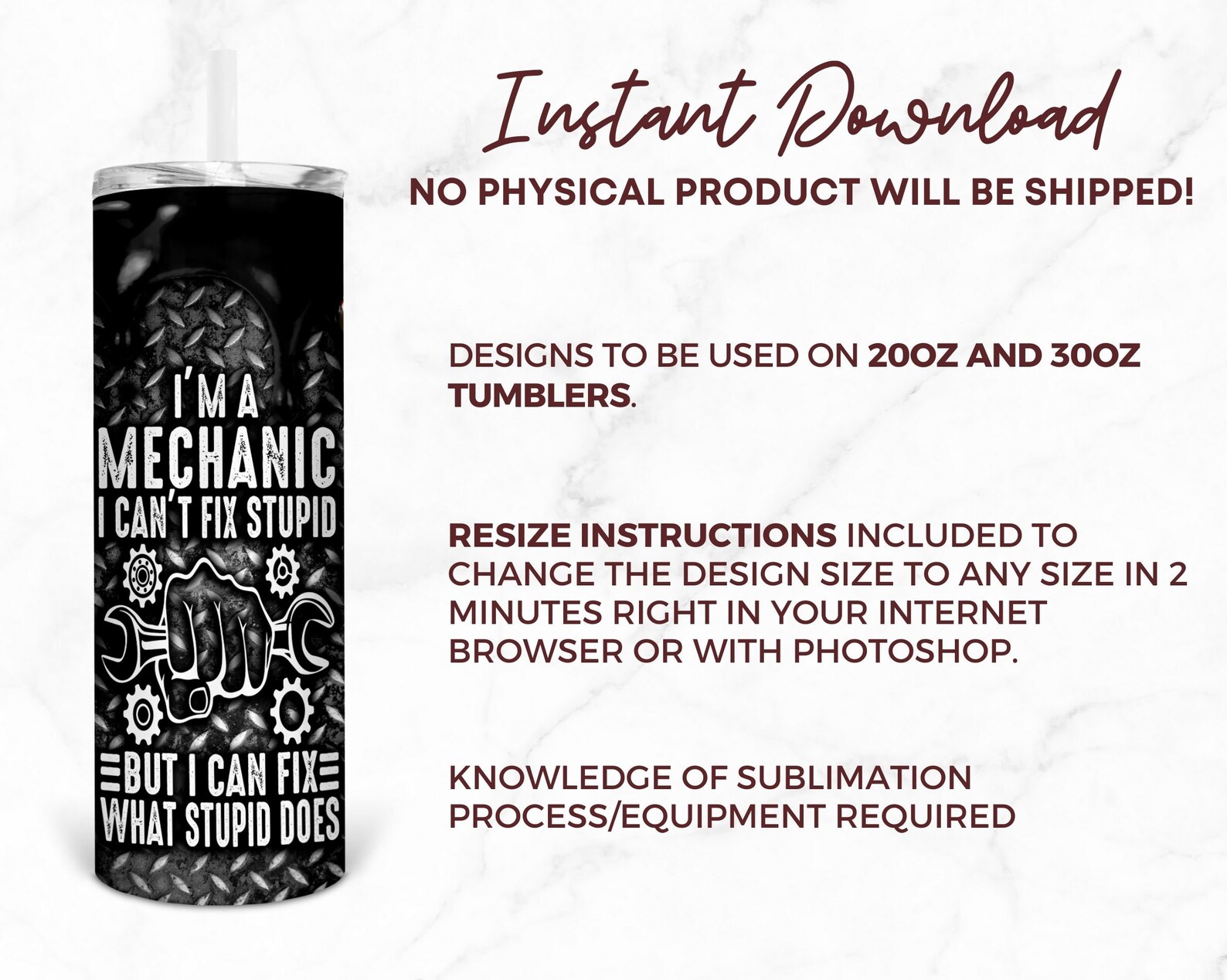 I'm a Mechanic 20 Oz Skinny Tumbler Sublimation Design, Mechanic ...