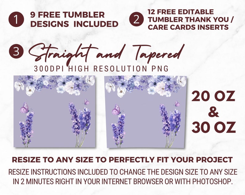 Lavender Floral 20oz Skinny Tumbler Sublimation Design Name - Etsy