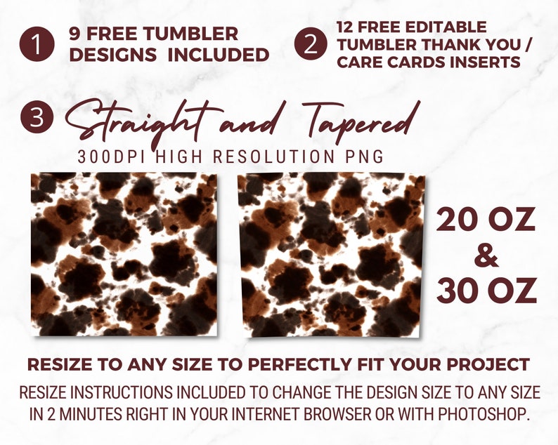 Cow Print Sublimation Tumbler Design, Cow Hide 20oz Skinny Tumbler Wrap ...