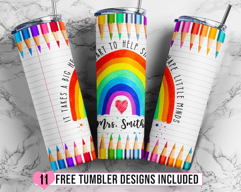 Teacher 20 Oz Skinny Tumbler Rainbow Pencils Teacher Tumbler ...