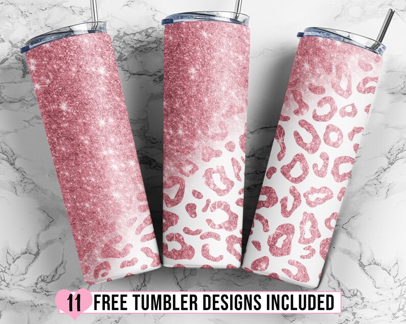 20 Oz Skinny Sublimation Rose Gold Leopard Tumbler Template for ...