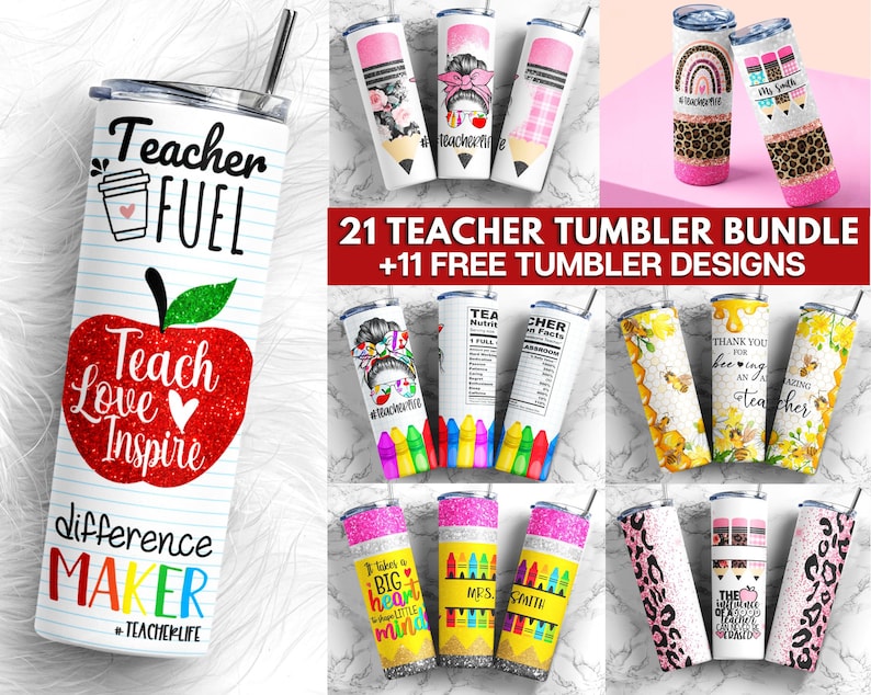 Teacher 20 Oz Skinny Tumbler Bundle Teacher Life Back to - Etsy