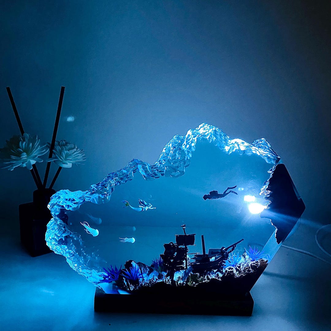 Resin Night Lights, Little Mermaid & Human Epoxy Resin Wood Night Light ...