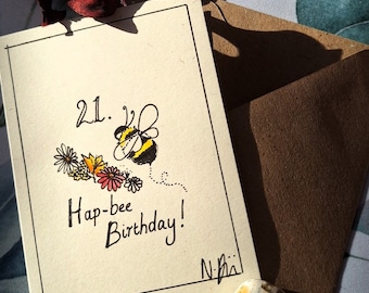 Bumble Bee Happy Birthday Card Hap-bee Birthday, Celebration Card ...