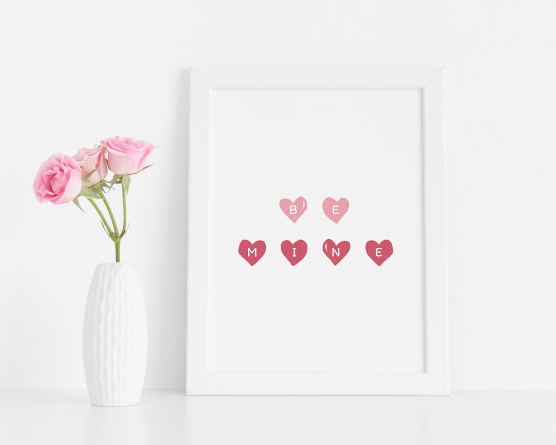 Be Mine Heart Print Heart Letters Art Print Conversation | Etsy