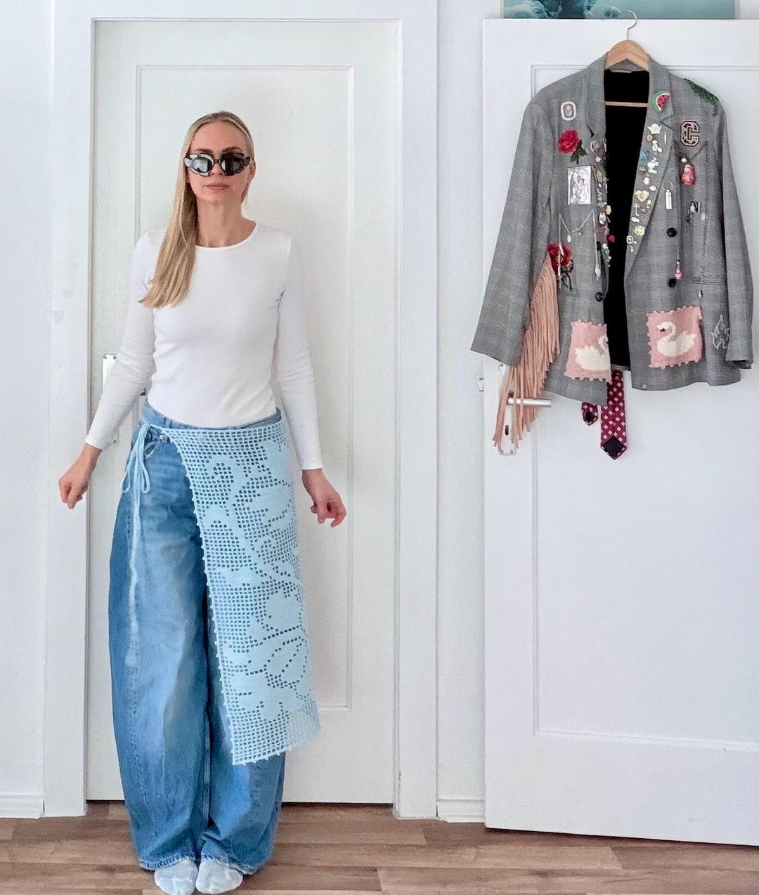 Filet Crochet Wrap Skirt, Light Blue | Hand-crocheted Apron With ...