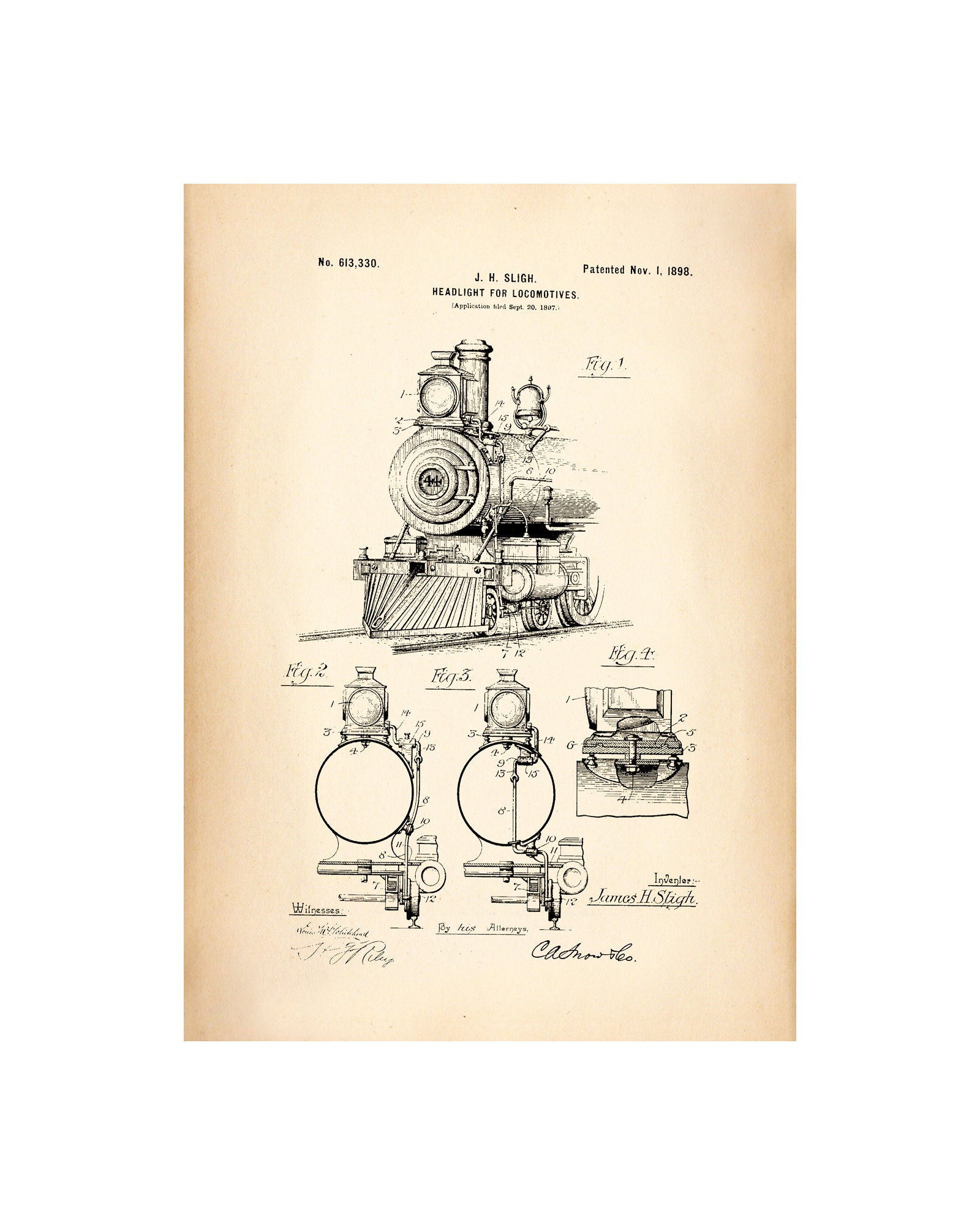 Decoration Poster.antique Invention Patent.train.locomotive.railroad ...