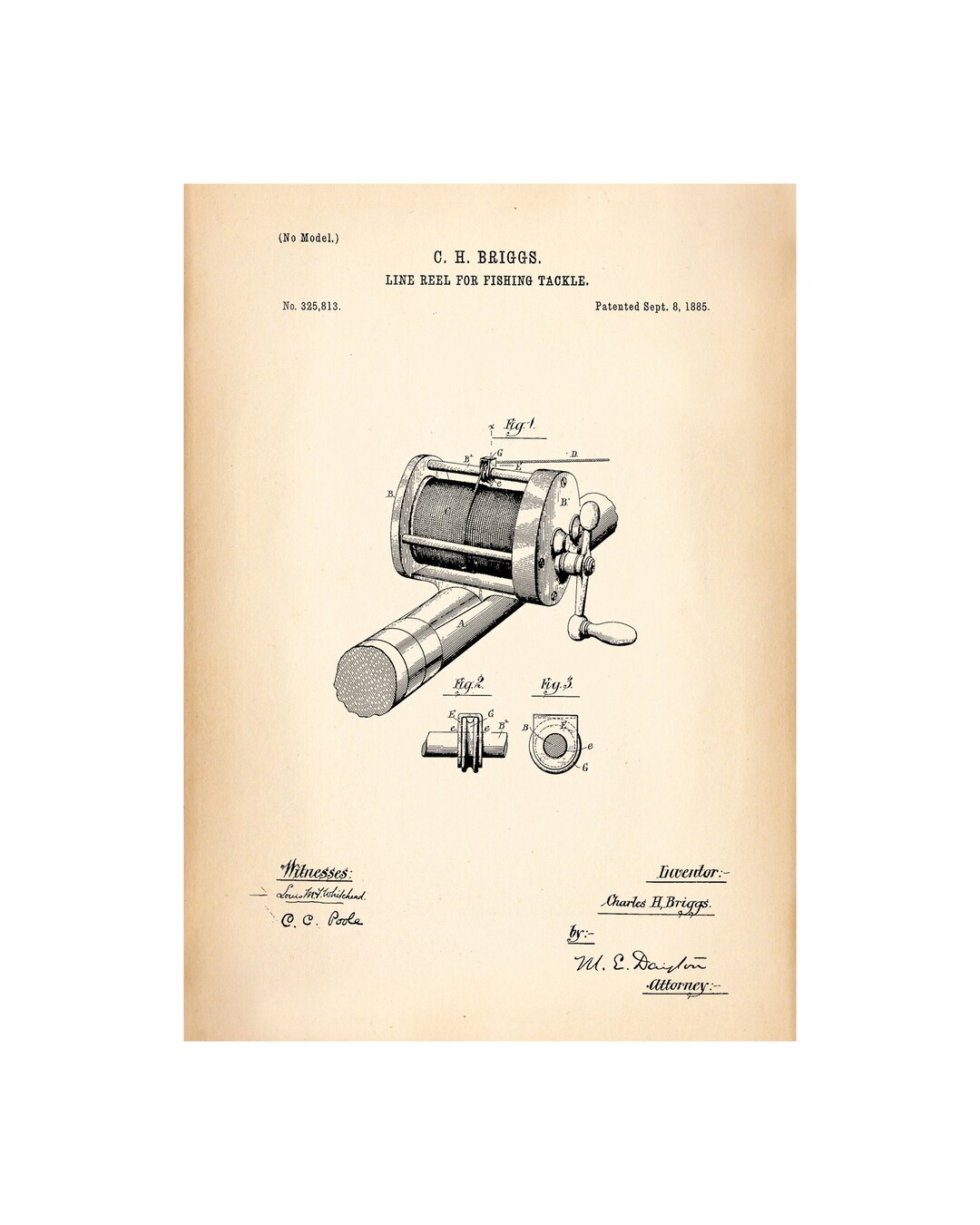 Decoration Poster.antique Invention Patent.line Reel for Fishing Tackle ...