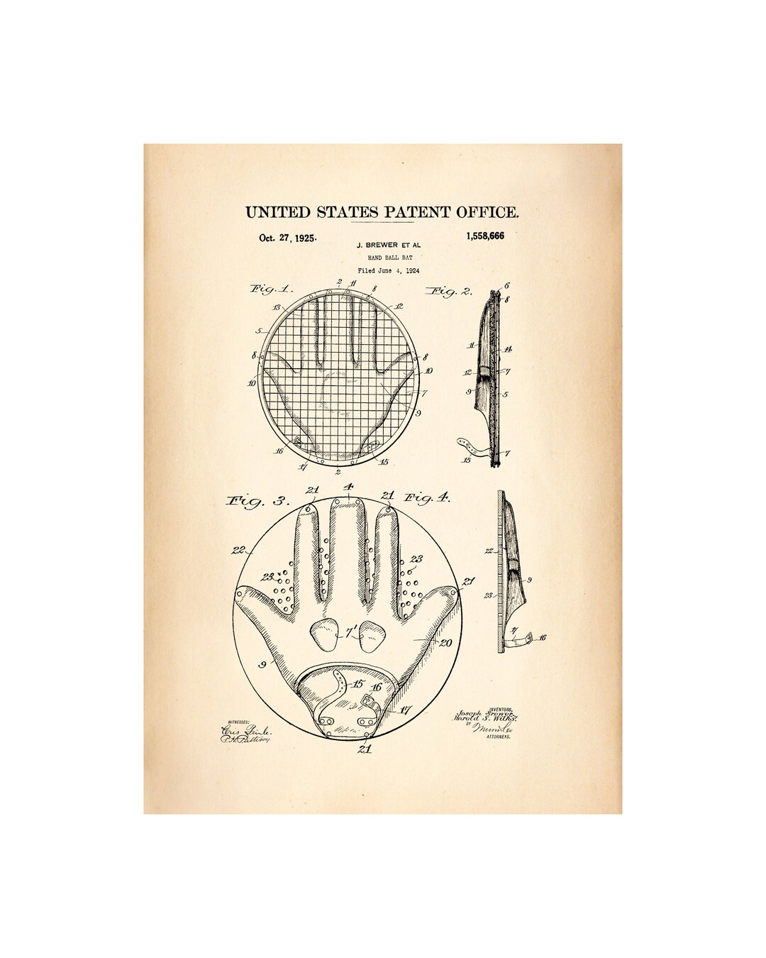 Decoration Poster.antique Invention Patent.handball Bat.room Home ...