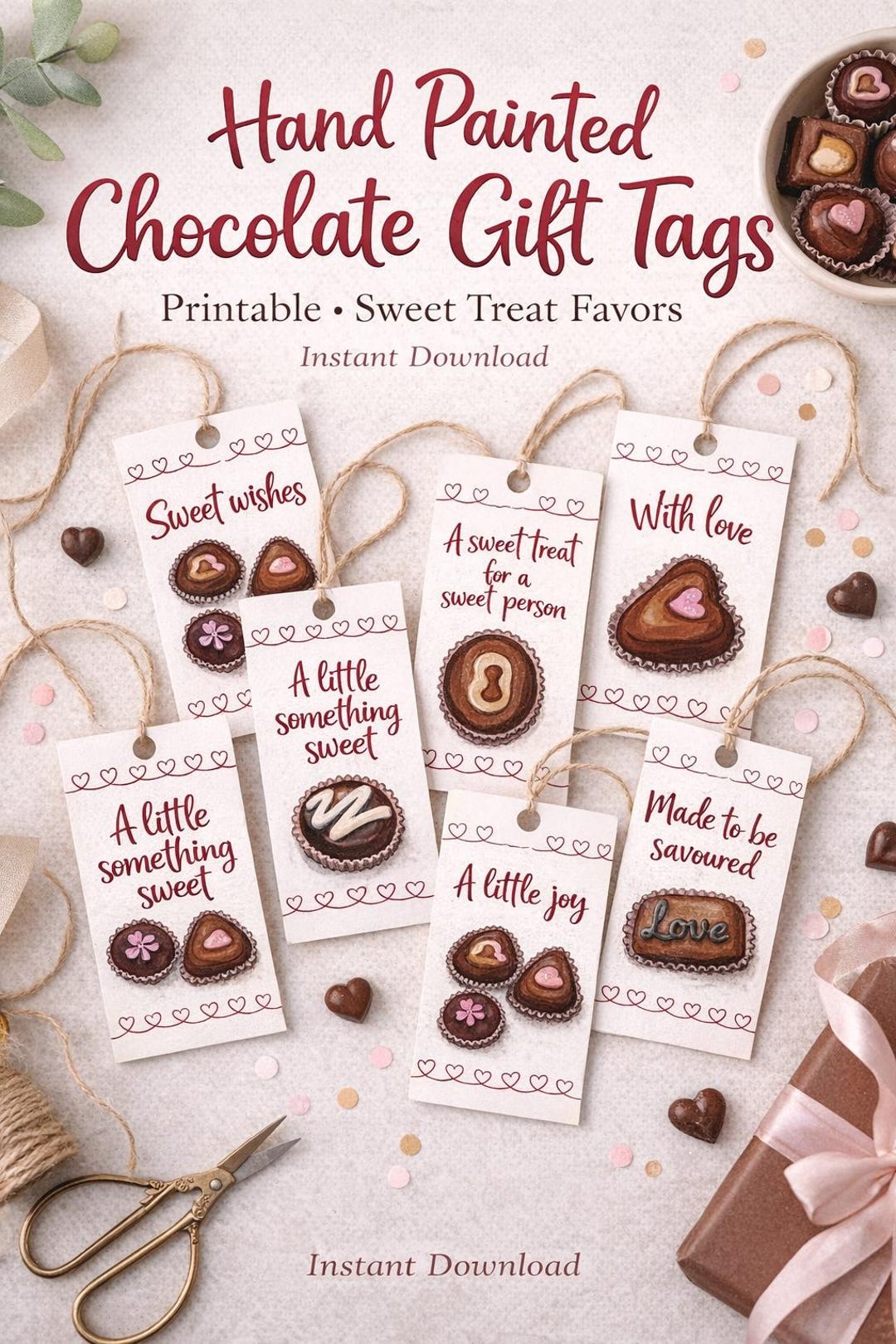 Valentine’s Day Gift Tags Printable Hand Painted Chocolate Sweet Treat ...