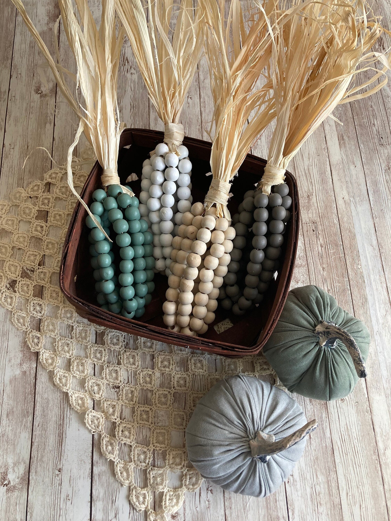 Rustic Wood Bead Corn With Copper Wire and Faux Husk. Fall Home Decor ...
