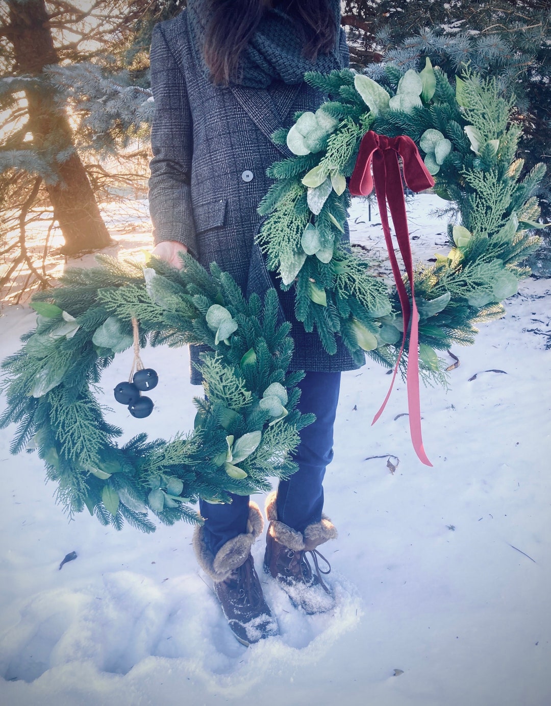 Customizable Christmas/winter Greenery Wreath-large 23 for Front Door ...