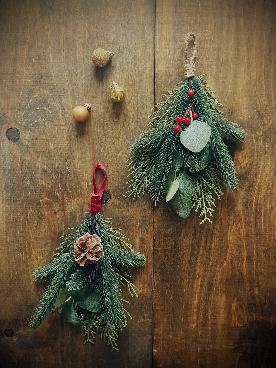 10” Winter Faux Greenery Bunch With Custom Accent | Mistletoe, Pinecone ...