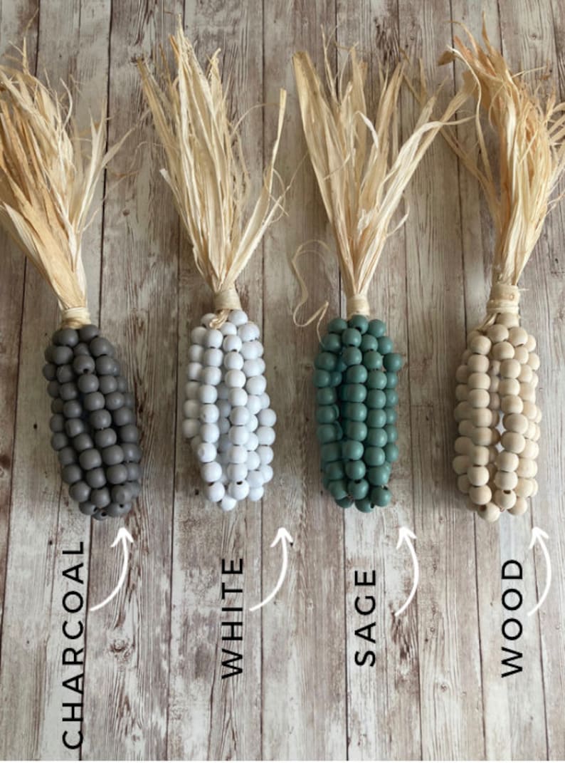 Rustic Wood Bead Corn With Copper Wire and Faux Husk. Fall Home Decor ...