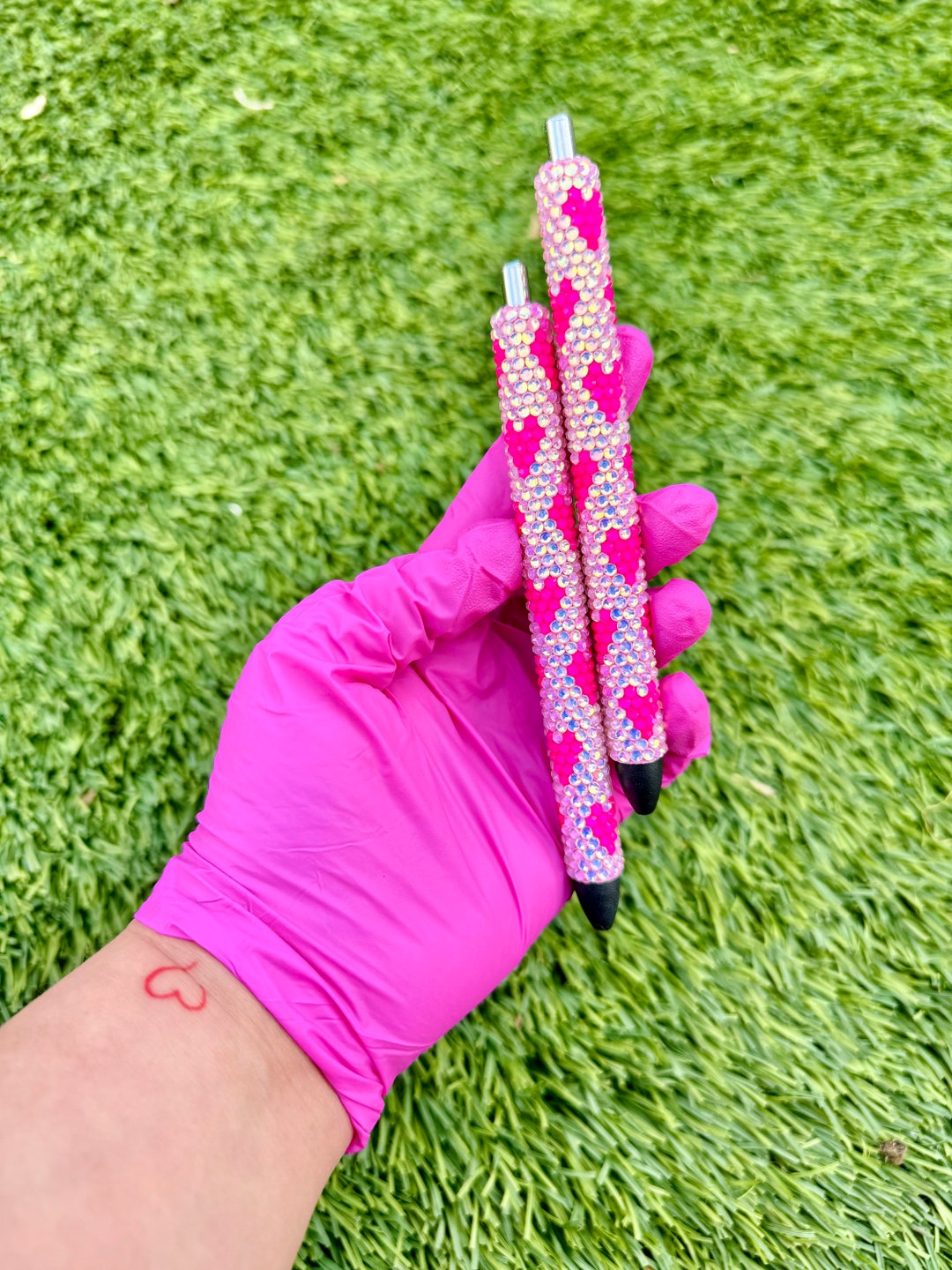 Neon Pink Hearts Glass Rhinestone Pen - Etsy