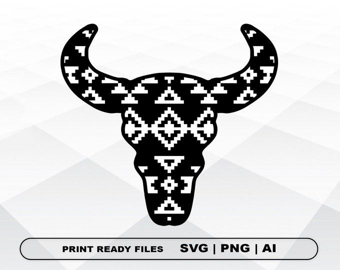 SVG, PNG, DXF, Jpeg, Cow Skull With Aztec Pattern Farmhouse, Country ...