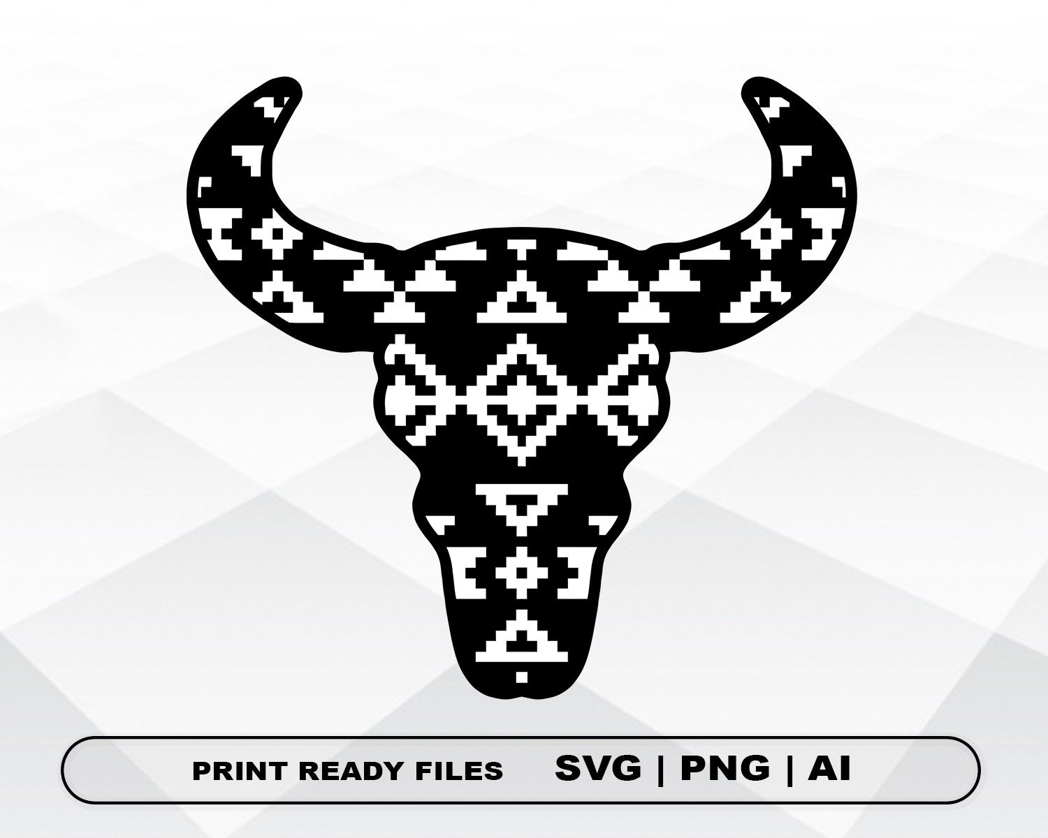 Cráneo de vaca con Aztec Patrón Farmhouse Svg y PNG archivos - Etsy España