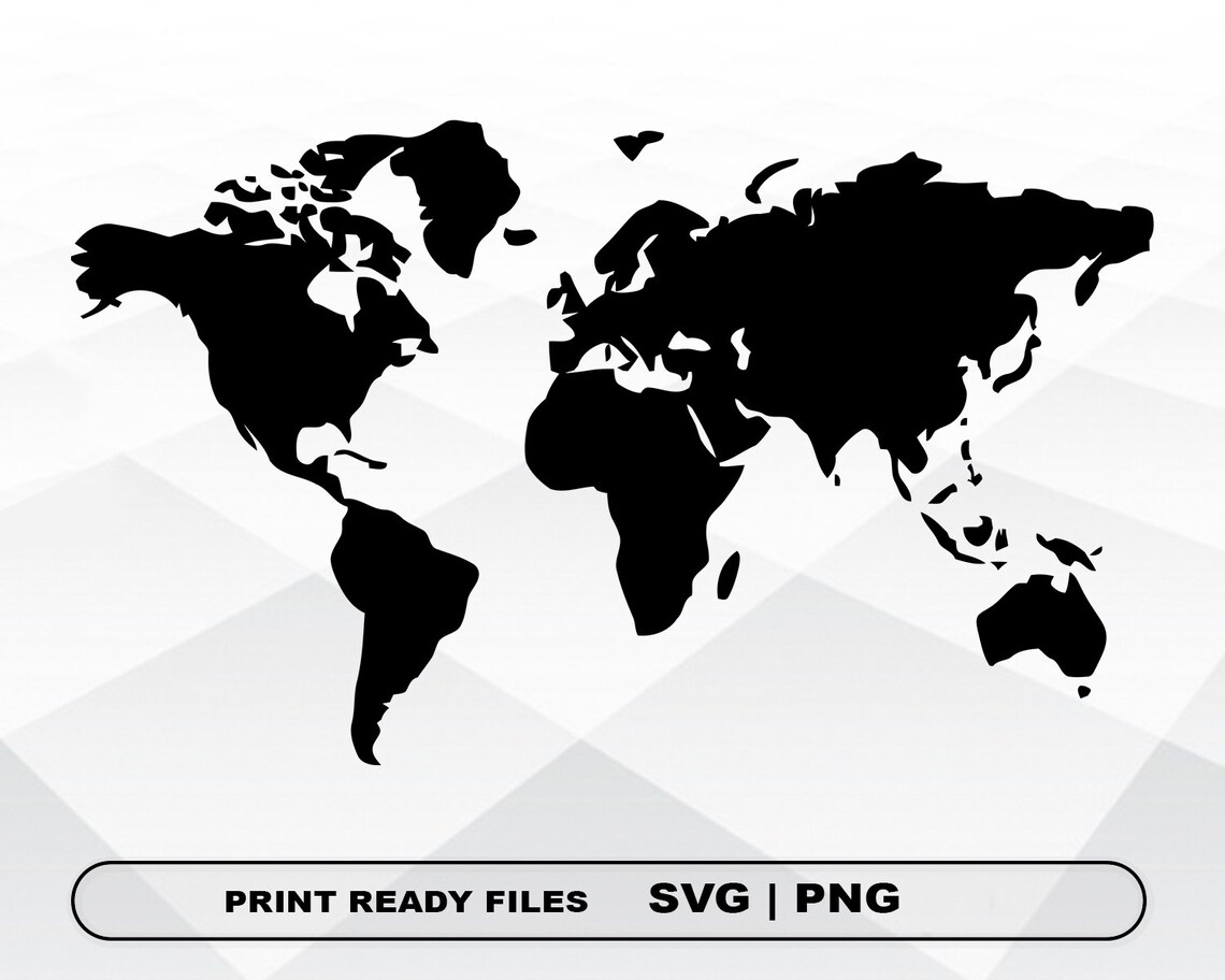 World Map SVG and PNG Files Clipart, Continents Print SVG, Digital ...