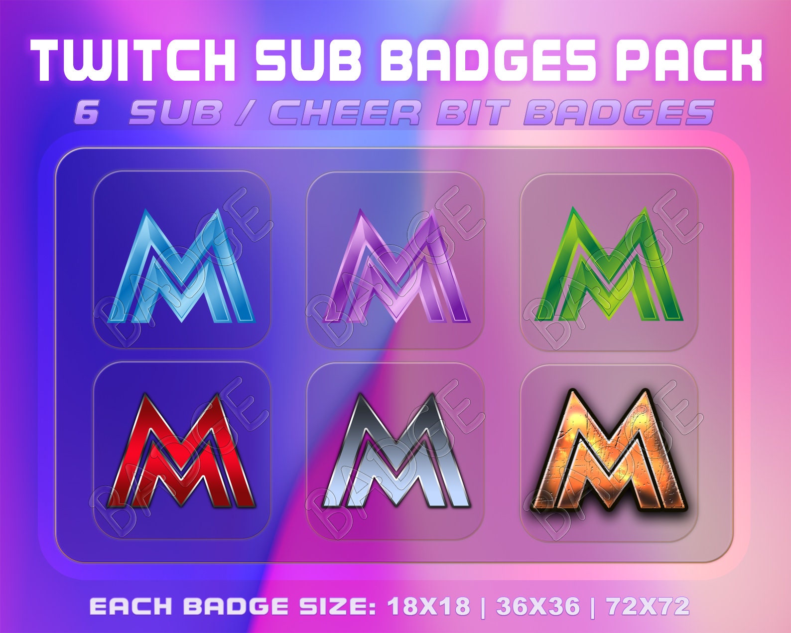 Letter m 6 Sub/bit Twitch Badges With Instant | Etsy