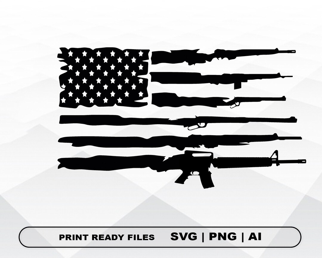 USA Distressed Gun Rifles Flag Print SVG Png Files Clipart, Vector Ai ...