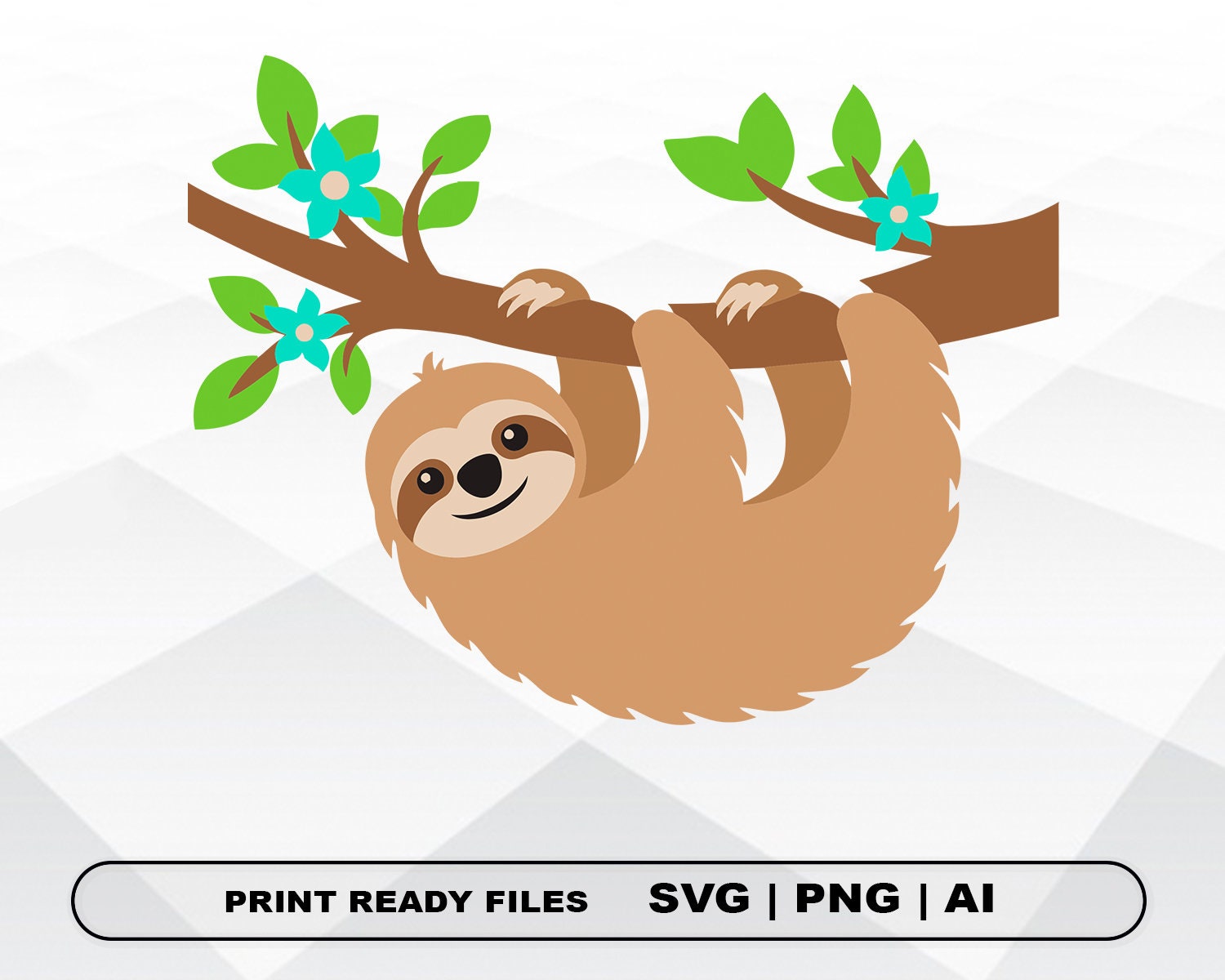 Sloth SVG Sloth Birthday Hanging Sloth Files Clipart Print | Etsy