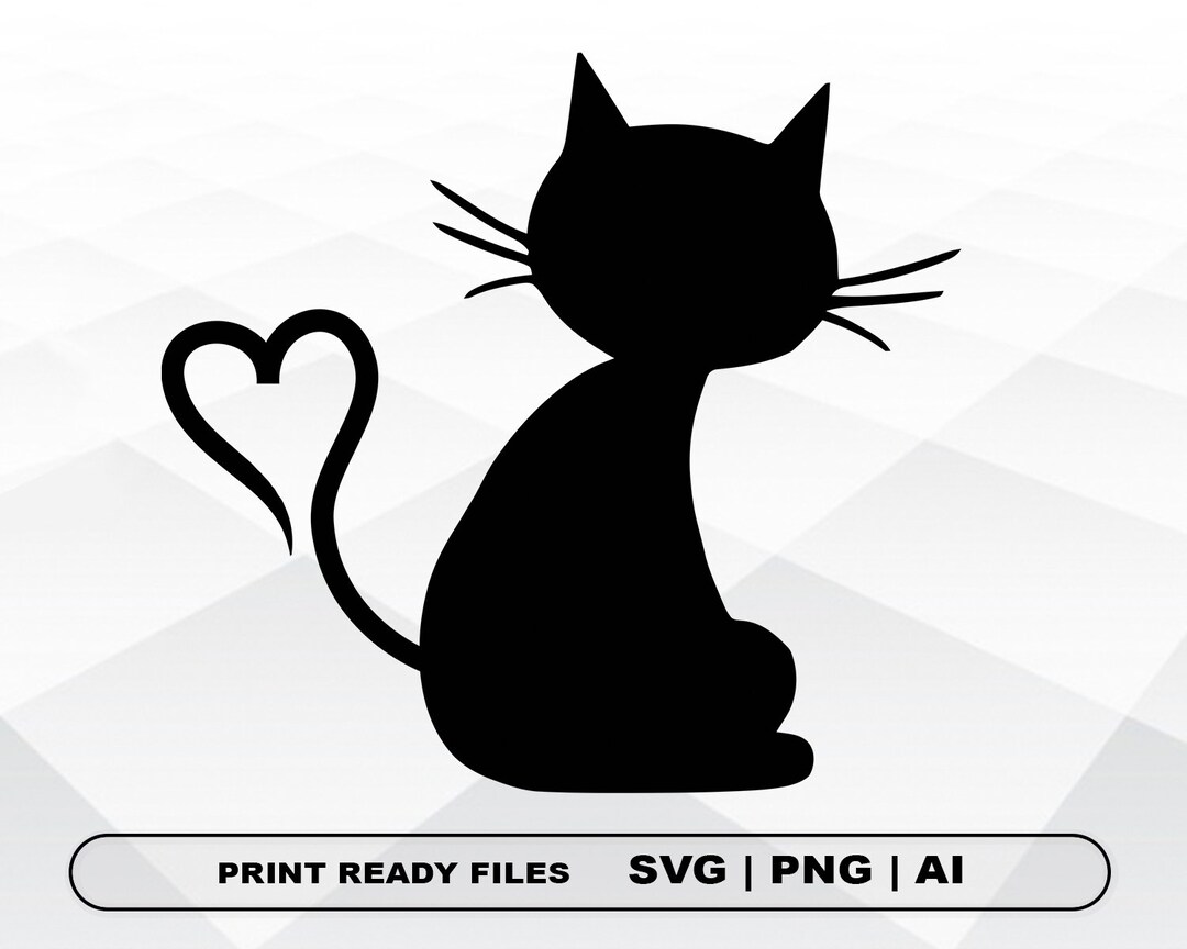 Cat SVG, Cat Heart Tail Svg, Files Clipart, Print Ai and Svg Digital ...