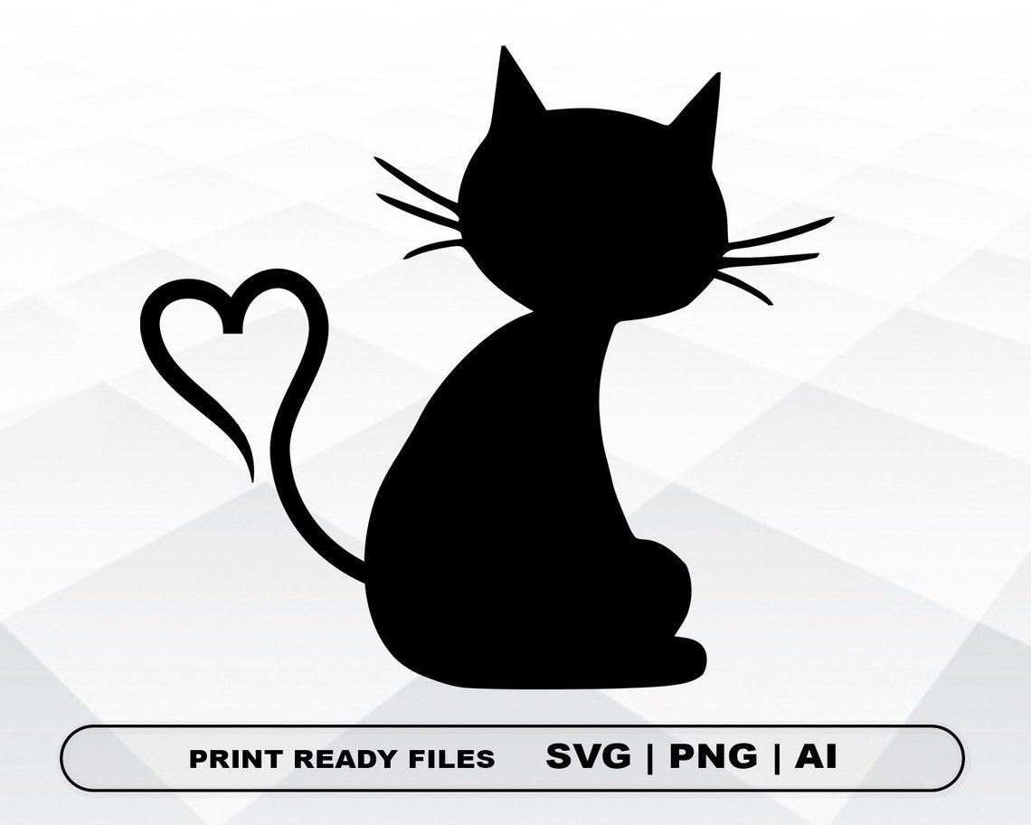 Cat SVG Cat Heart Tail Svg Files Clipart Print Ai and Svg - Etsy