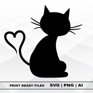 Cat SVG, Cat Heart Tail Svg, Files Clipart, Print Ai and Svg Digital ...