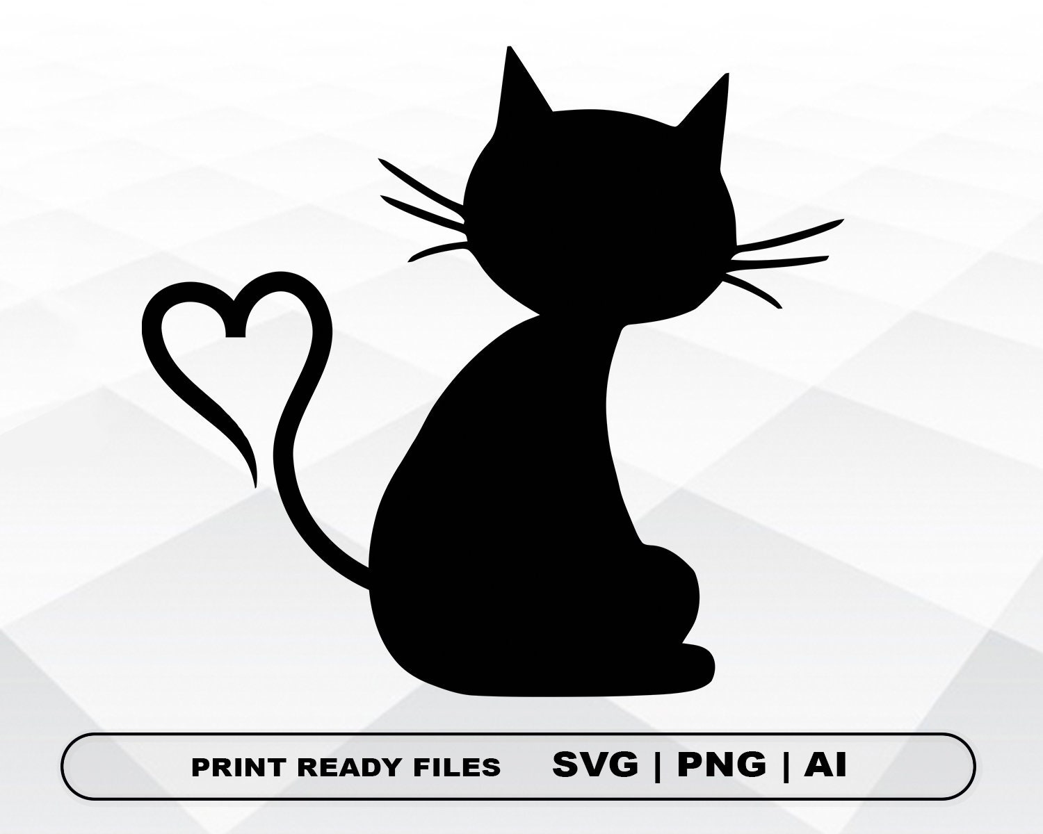 Cat SVG Cat heart tail svg Files Clipart Print Ai and Svg | Etsy
