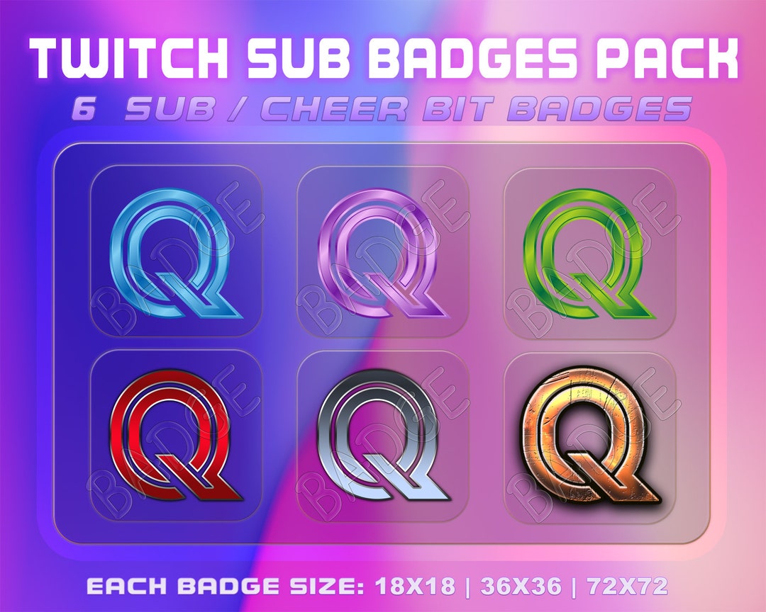 Letter "q" 6 Sub/bit Twitch Badges With Instant Download. Twitch Letter ...
