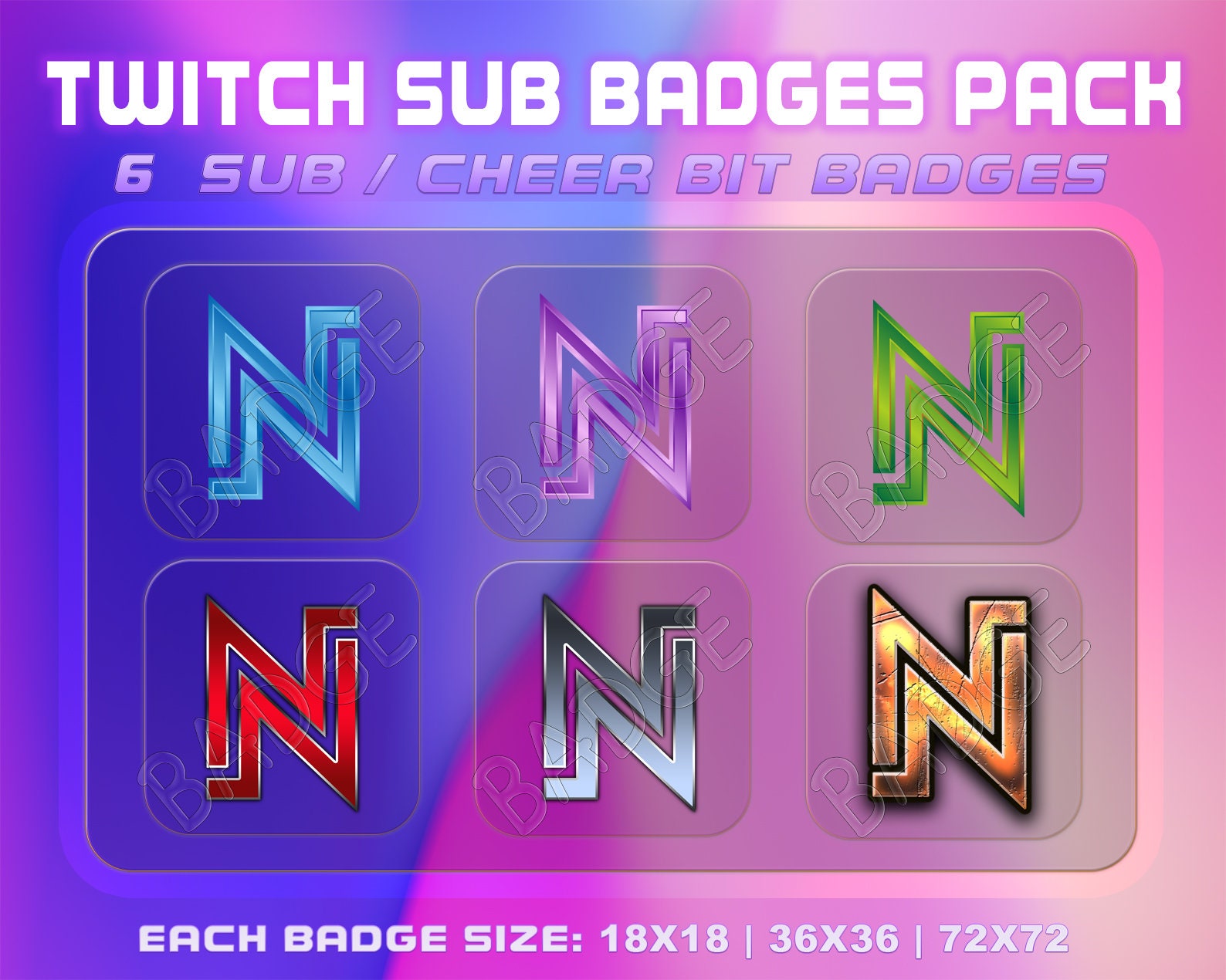 Letra N 6 Sub/Bit Twitch Badges con descarga - Etsy México