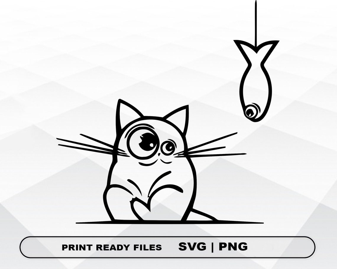 Cat and Fish SVG and PNG Files Clipart Cat and Fish Print - Etsy