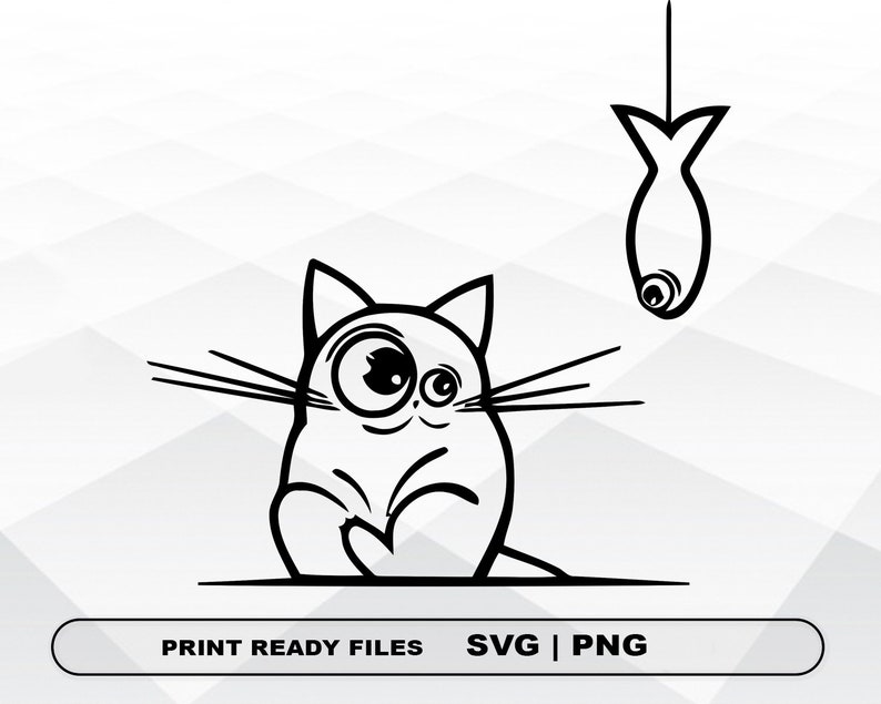Cat and Fish SVG and PNG Files Clipart Cat and Fish Print - Etsy