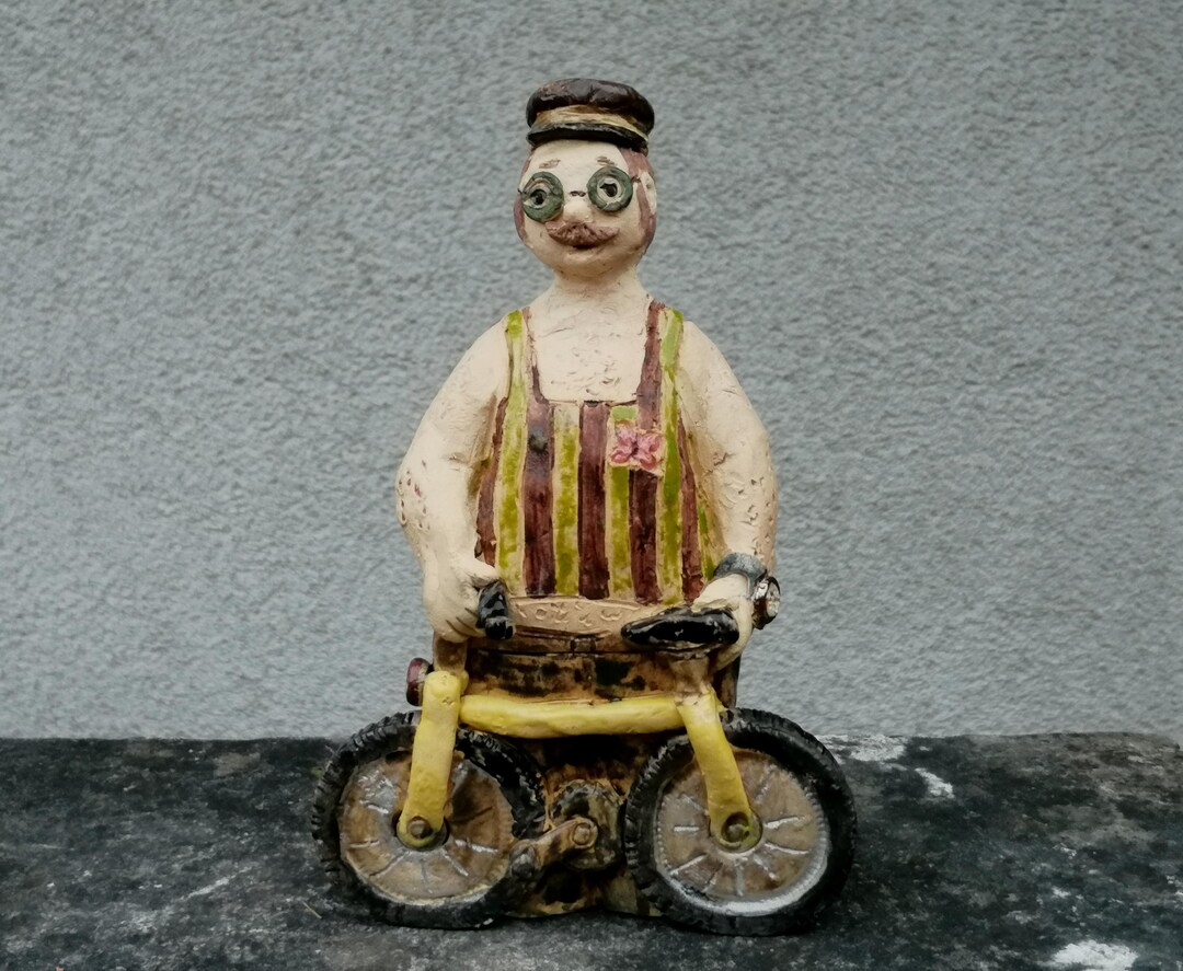 Ceramic Sculpture "happy Cyclist" From the Cycle "book of Illustrations ...