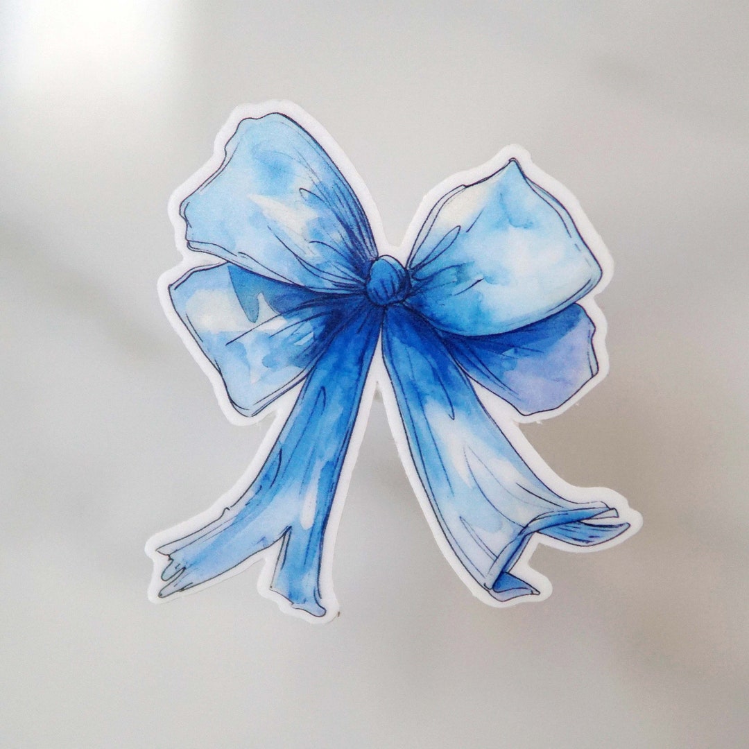 Blue Bow Coquette Sticker | Ribbon Watercolor Sticker | Girly Sticker ...