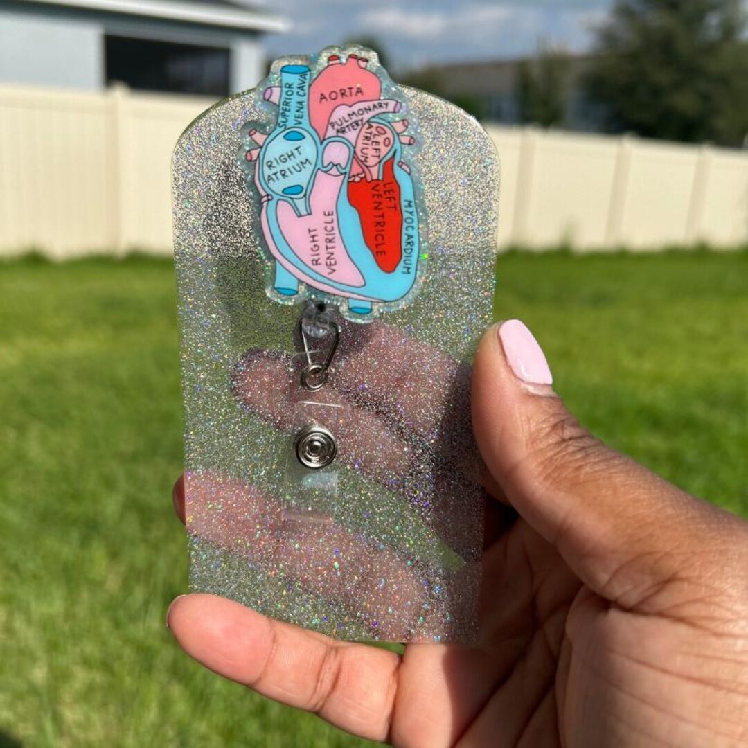 Anatomical Heart Label Retractable Badge Reel,nurse,office,glitter ...