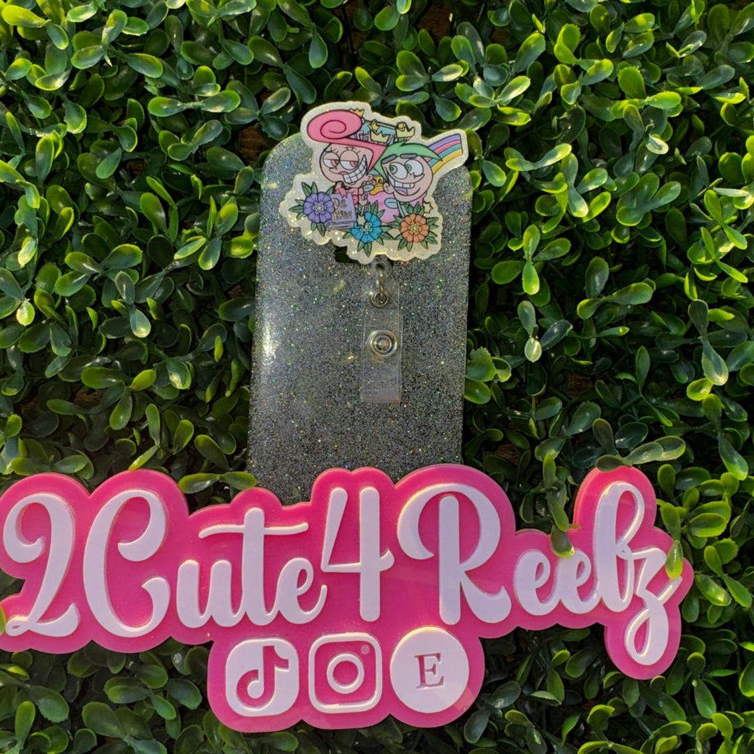 Pink and Green Fairies Retractable Badge Reel,nurse,office,glitter ...