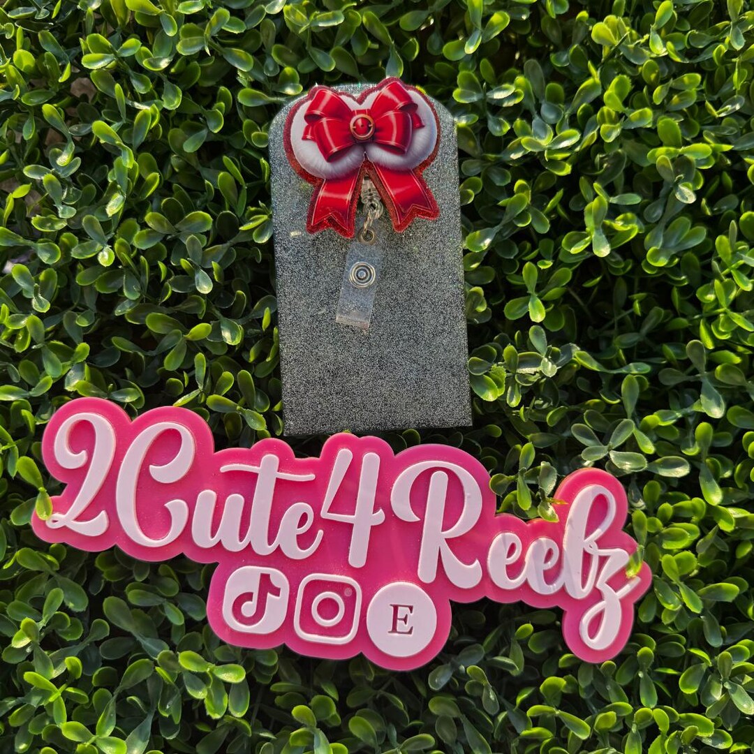 Santa Red Christmas Bow Retractable Badge Reel,nurse,office,glitter ...