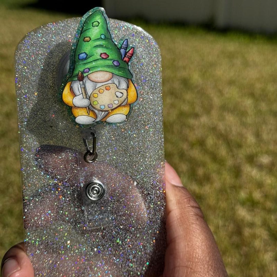 Art Gnome Badge Reel,nurse,humor,office,glitter,medical,id Holder ...