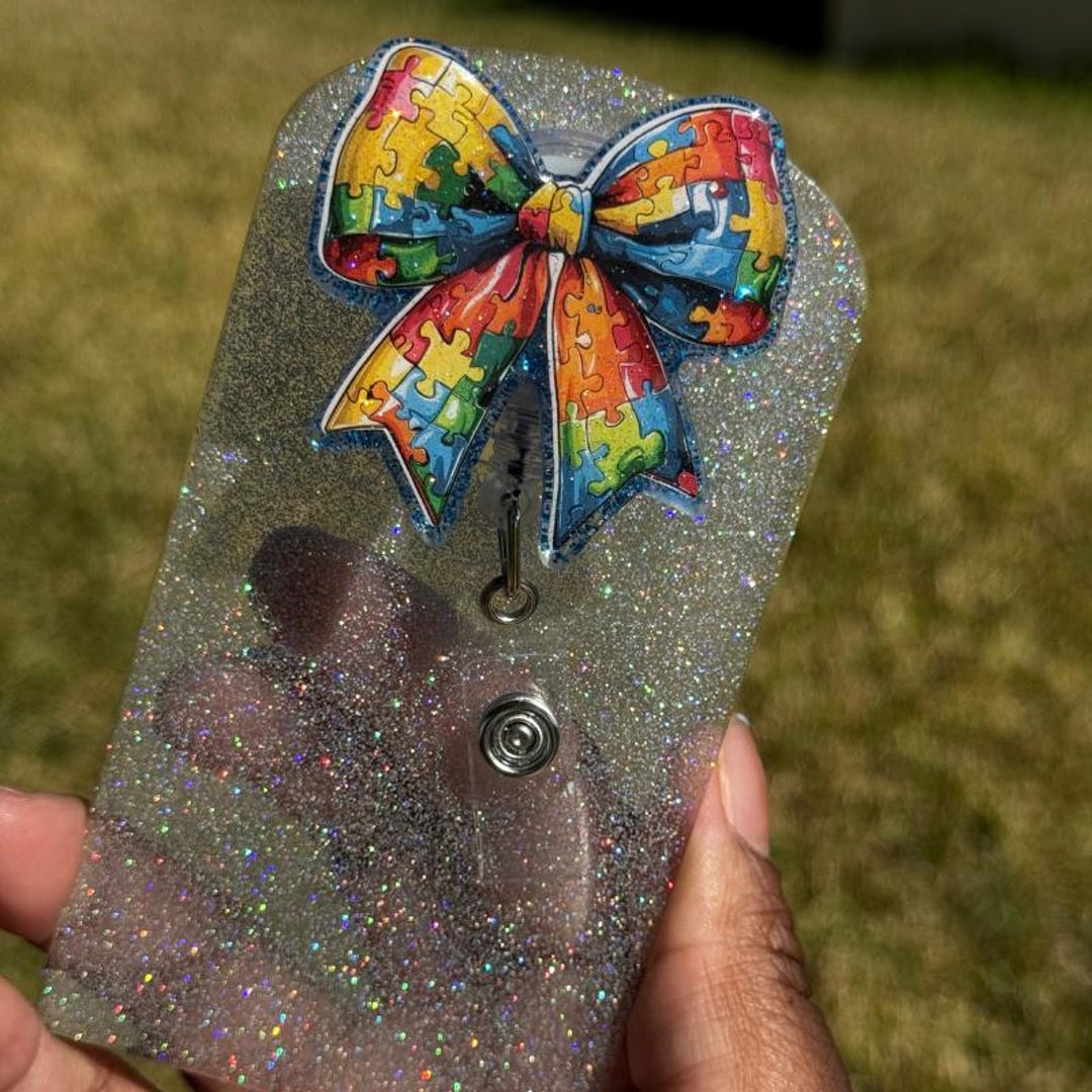 Puzzle Bow Retractable Badge Reel,nurse,office,glitter,medical,id ...