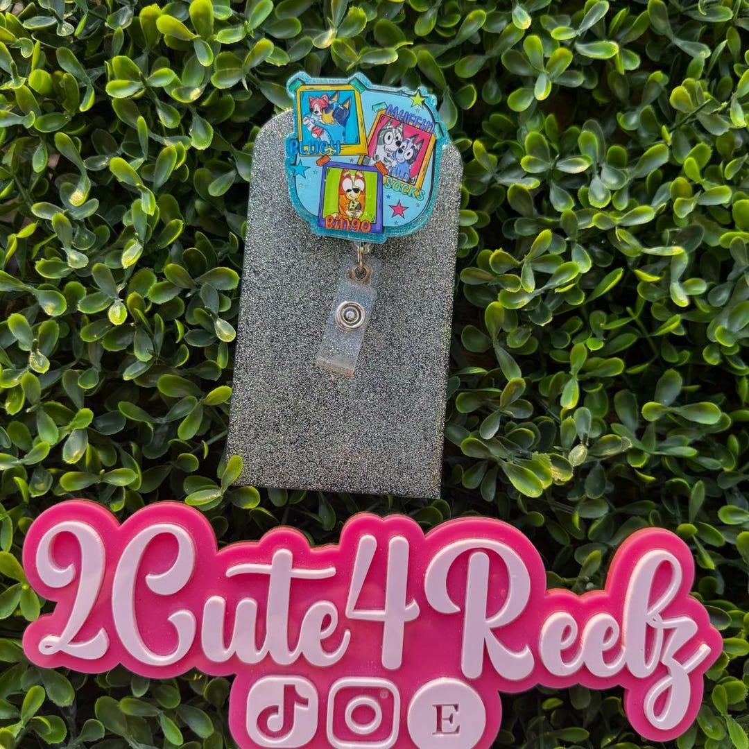 Bluey and Friends Retractable Badge Reel,nurse,humor,office,glitter ...