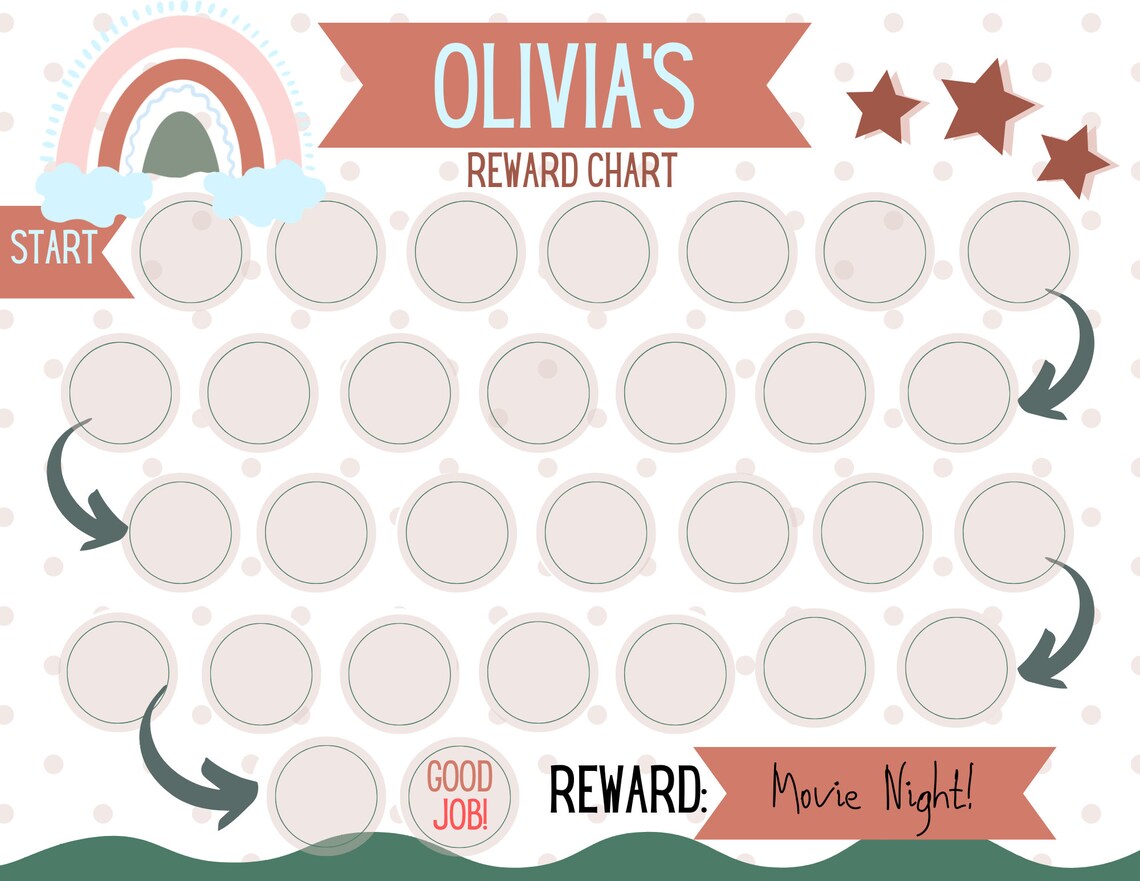 Kids Reward Chart Personalized Reward Chart Printables - Etsy