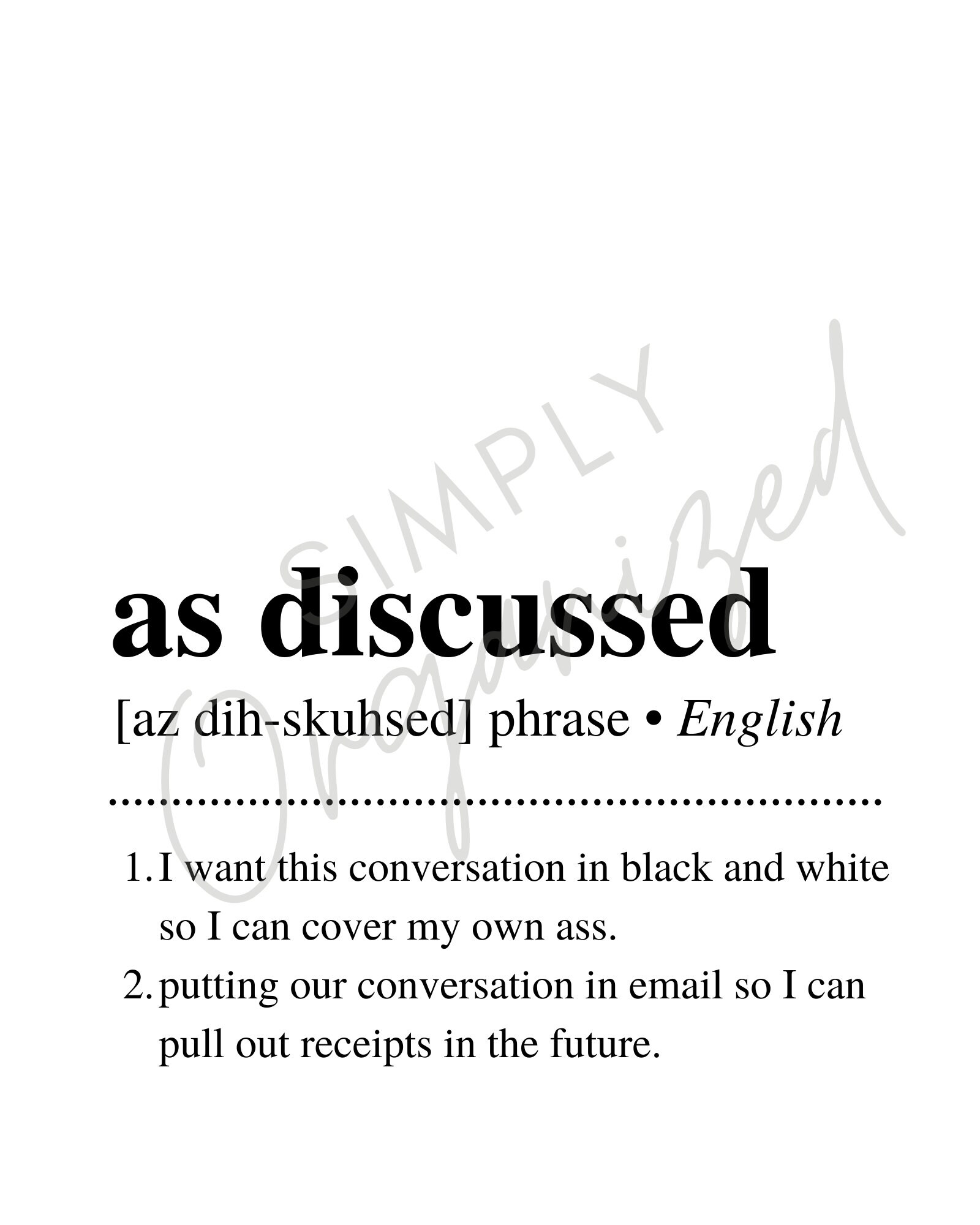 As Discussed, Printable PDF, Digital Art, Organization, Wall Art, Home ...