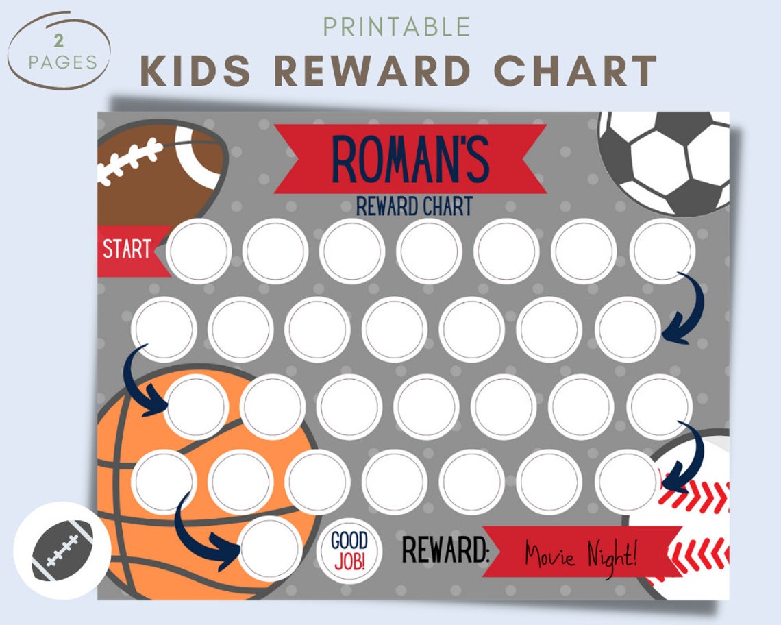 Kids Reward Chart, Personalized Reward Chart, Printables, Printable PDF ...