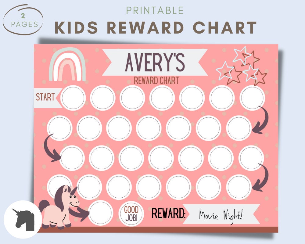 Kids Reward Chart, Personalized Reward Chart, Printables, Printable PDF ...