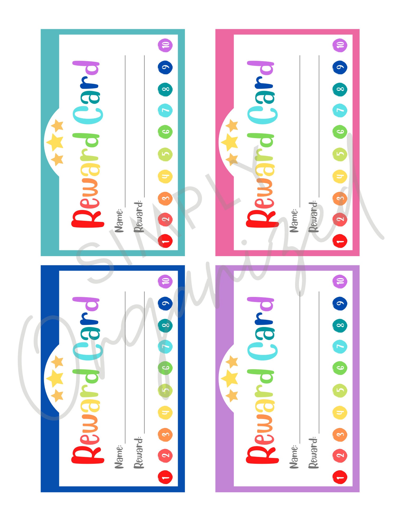 Kids Reward, Reward Card, Incentive Cards, Printables, Printable PDF ...