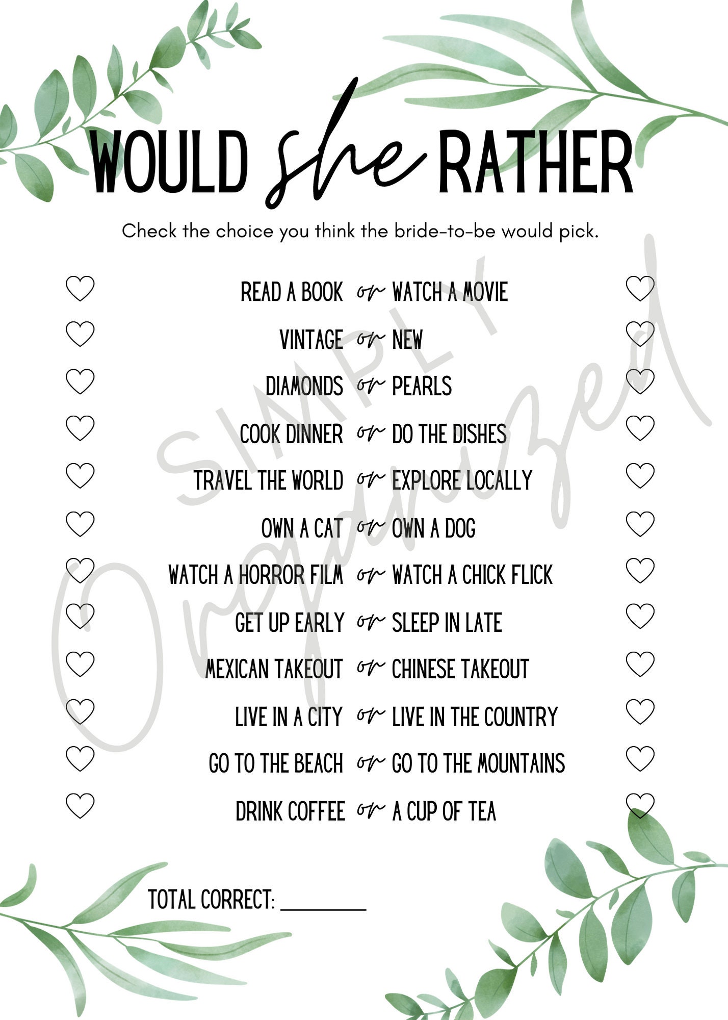 Would She Rather Bridal Shower Game Printable Pdf Bridal Shower