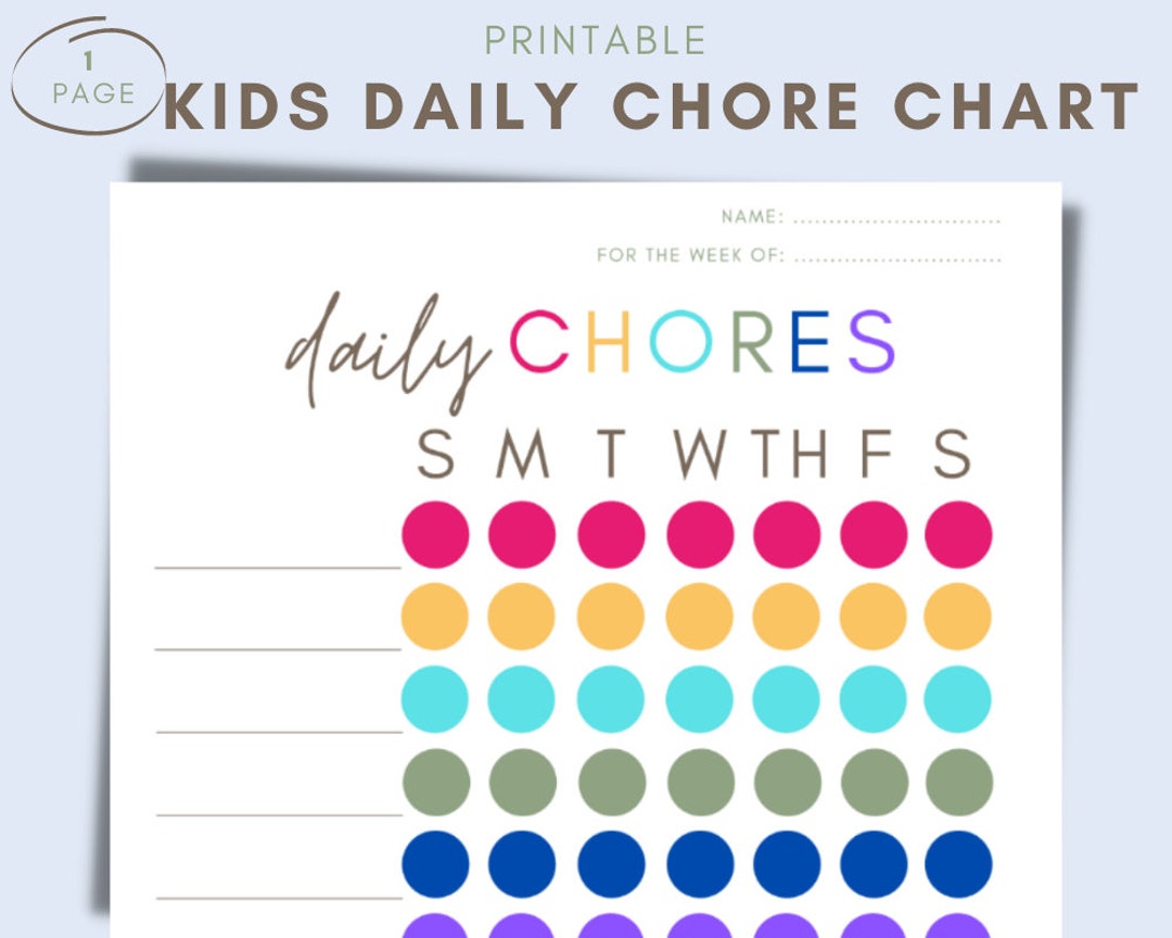 Kids Daily Chore Chart, Weekly Chore Chart, Responsibility, Printable ...