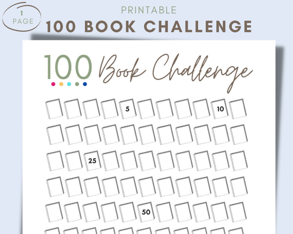 100 Book Challenge, Printable PDF, Book Tracker, Reading Tracker - Etsy
