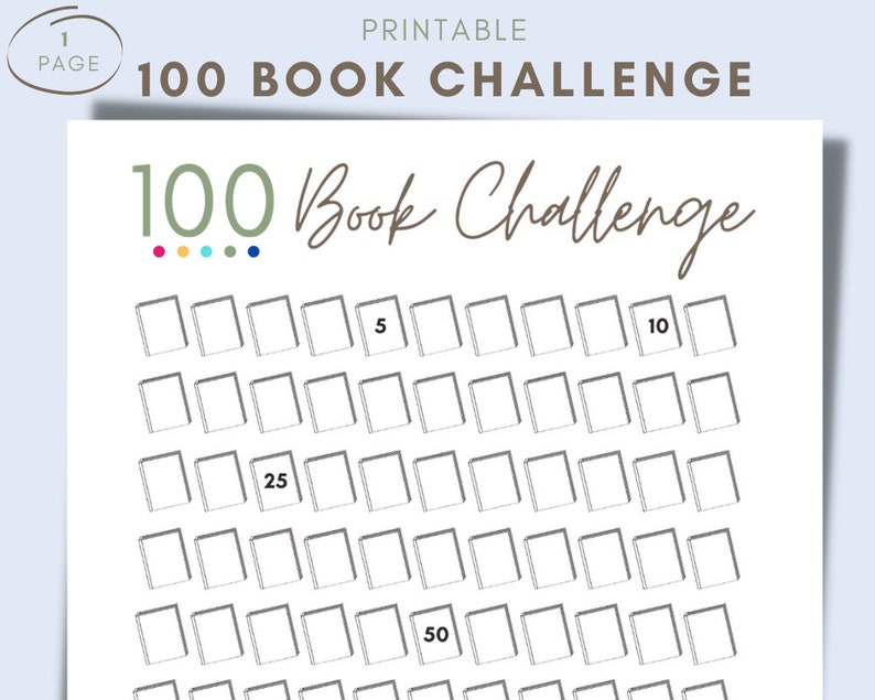 100 Book Challenge, Printable PDF, Book Tracker, Reading Tracker - Etsy